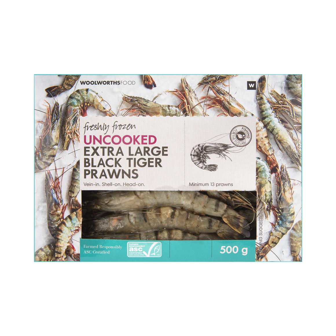 Freshly Frozen Uncooked Extra Large Black Tiger Prawns 500 G