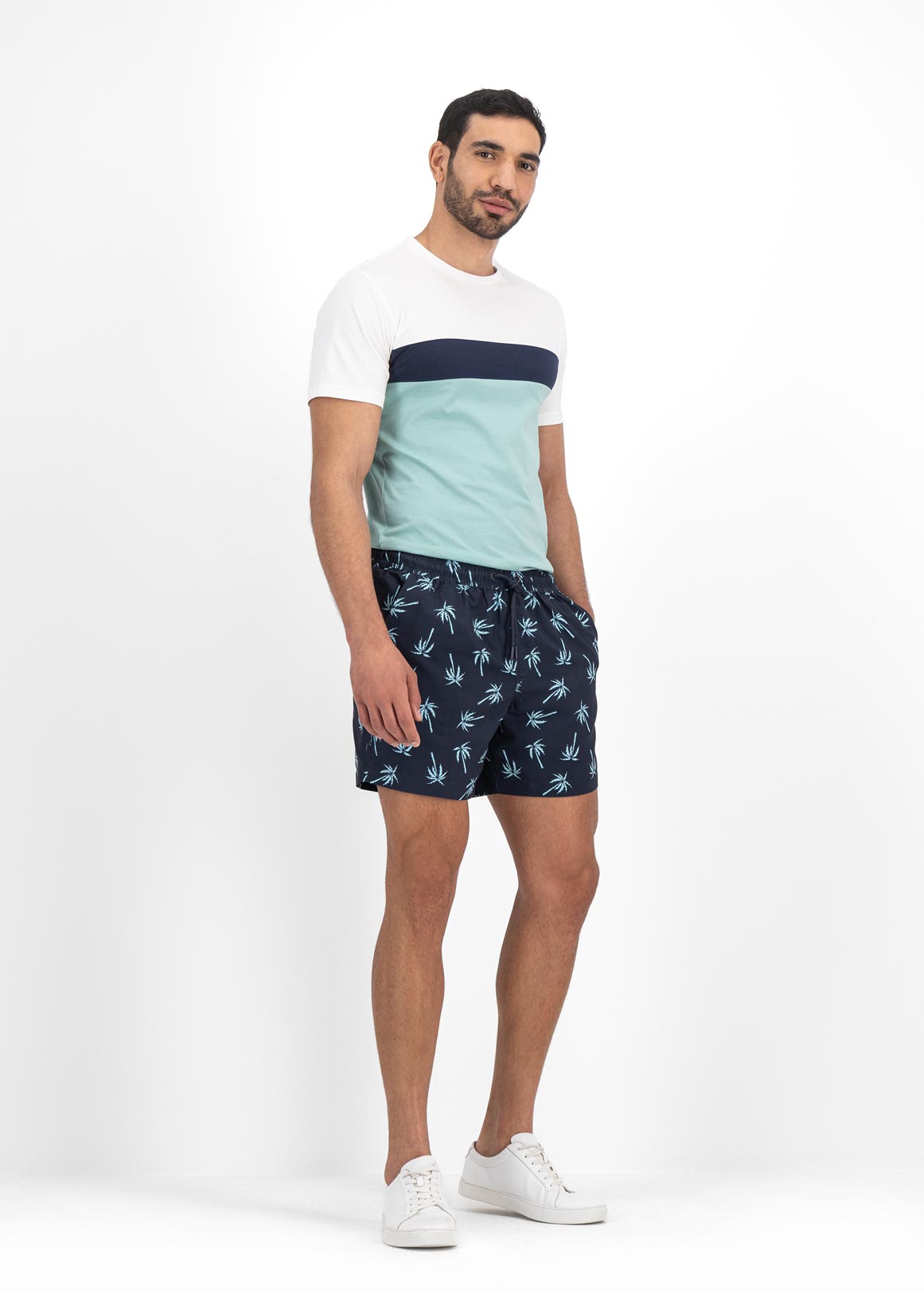 Palm Tree Slim Fit Mid Length Swim Shorts Za